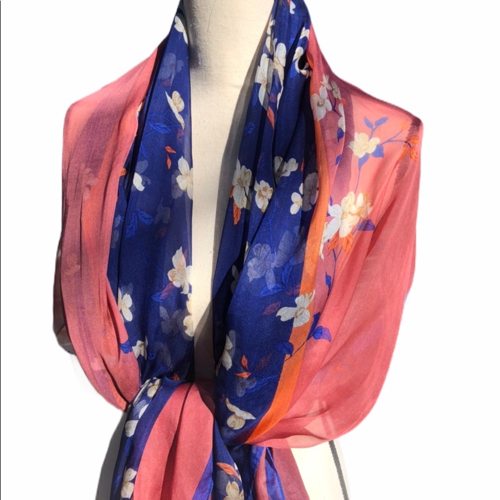100% Silk Gorgeous Large Floral Scarf Wrap - Gem